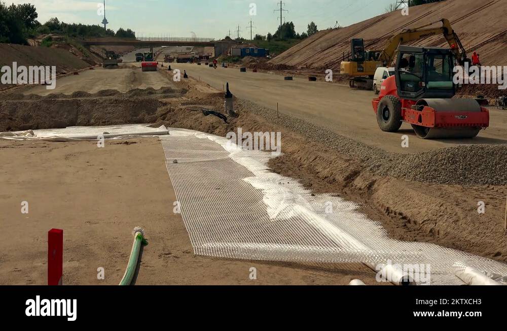 Modern technology materials and machines used in new highway road ...