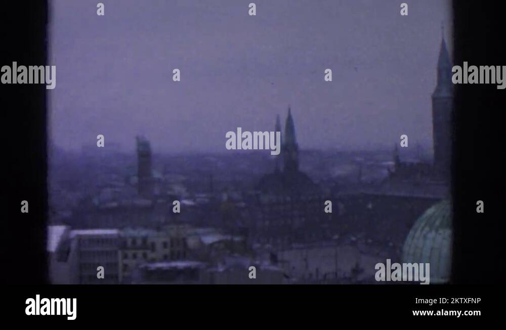 1963: a city view taken from a tall building showing the city skyline ...