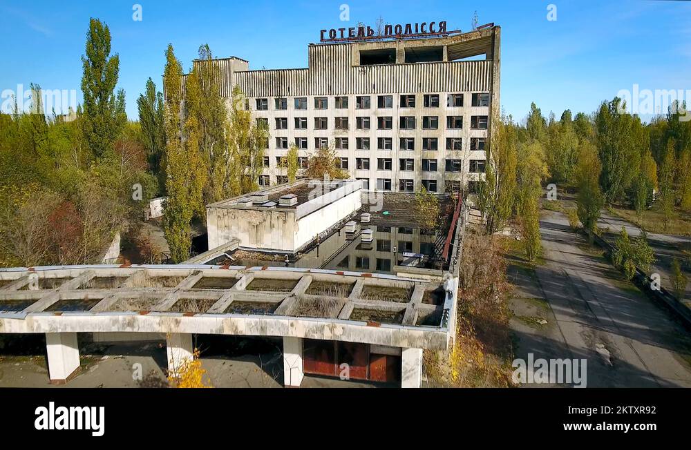 Polissya Hotel, abandoned main square of Pripyat Town after Chernobyl ...