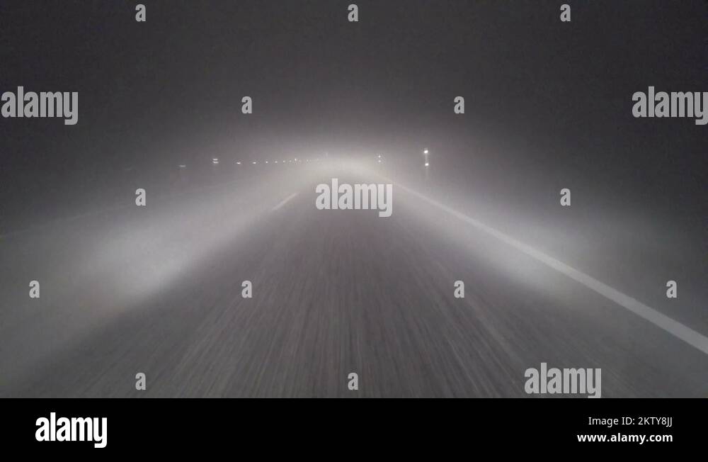 Driving POV dense fog dark night low visibility mist 4k Stock Video ...
