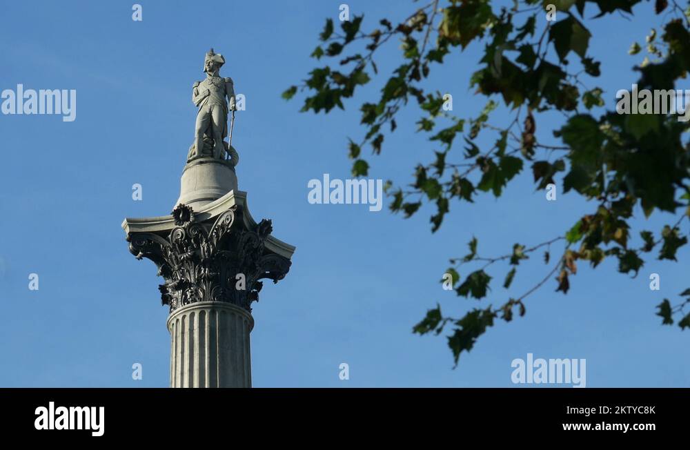 Statue of Admiral Nelson at the top of his column in Trafalgar Square ...