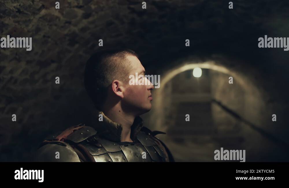 Portrait of Medieval Dirty Face Warrior with chain mail armour in the ...