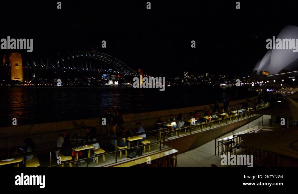 Sydney Harbour Bridge and the Opera House skyline at night Stock Video ...