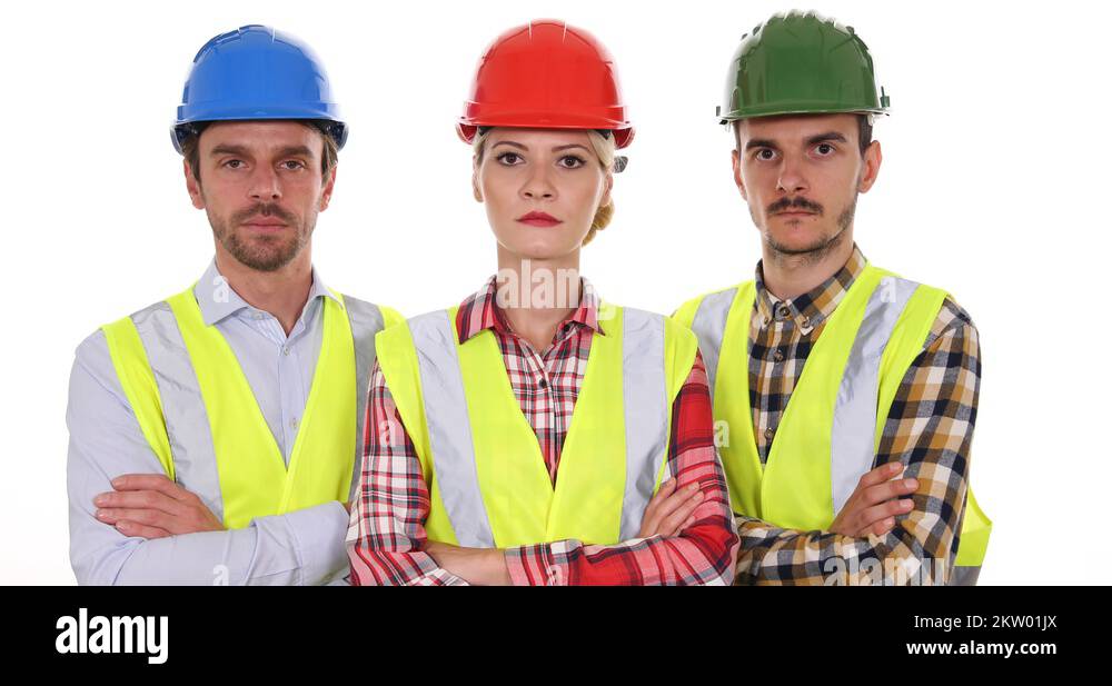 Handsome Engineer Men Team Work Standing Looking Camera Presentation ...