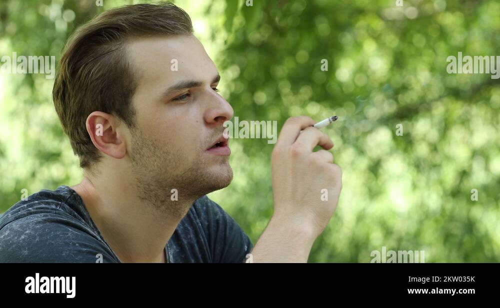 A Handsome Guy Smoking Cigarette Dangerous Addictive Tobacco Outside ...