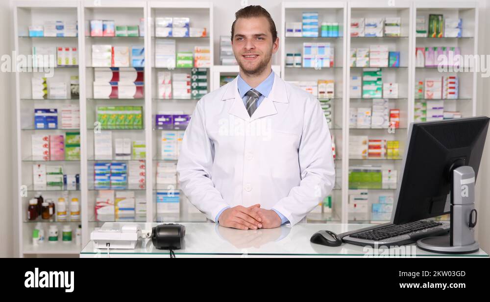 Happy Pharmacist Man Looking Interview Showing Thumb Up Sign in ...