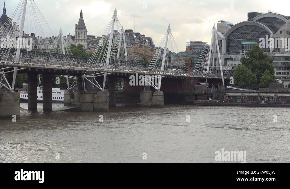 London Downtown Old Buildings View with Jubilee Bridge Crossing Thames ...
