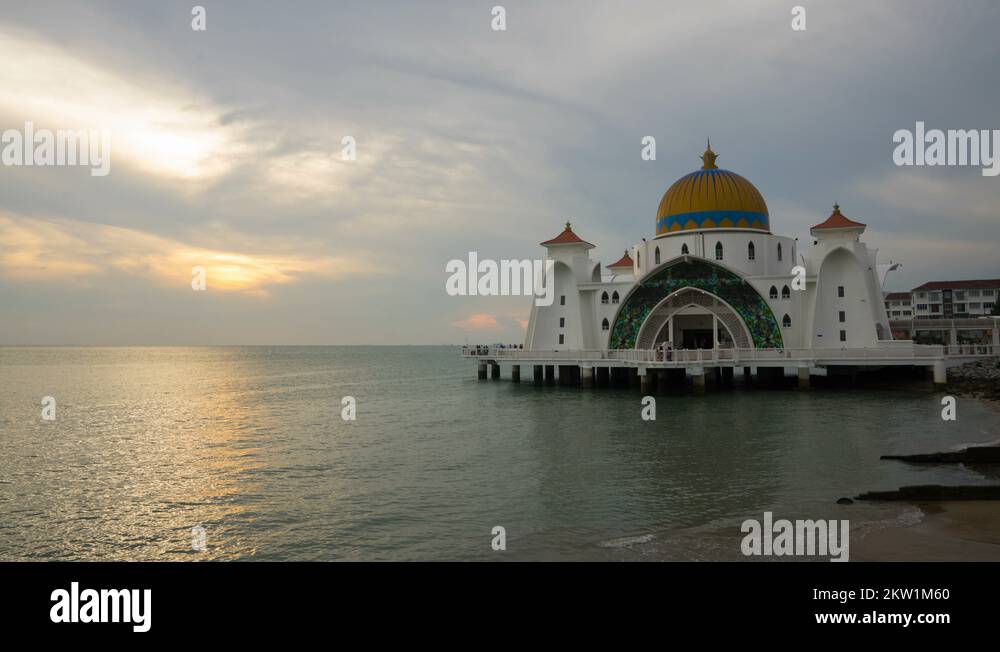 Beautiful Sunset At Malacca Straits Floating Mosque, or Masjid Selat ...