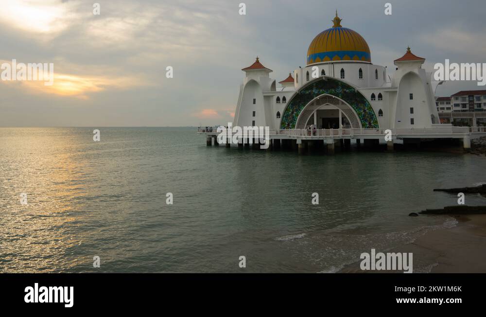 Beautiful Sunset At Malacca Straits Floating Mosque, or Masjid Selat ...