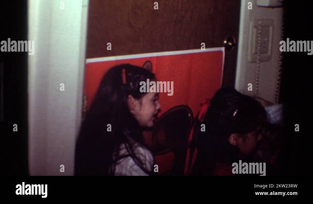 1981: group of kids playing pin the tail on the donkey CALIFORNIA Stock ...