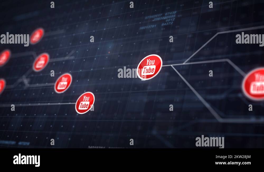 Youtube Icon Line Connection of Circuit Board Loop Animation 4K Stock ...