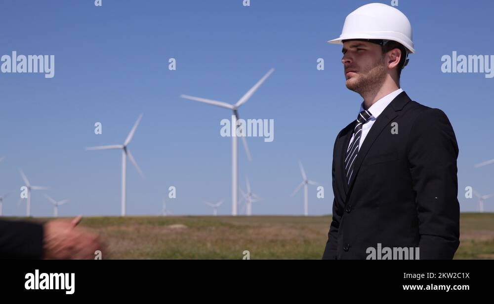 Entrepreneur Men Talking Wind Turbines Collaboration Plans Explaining ...