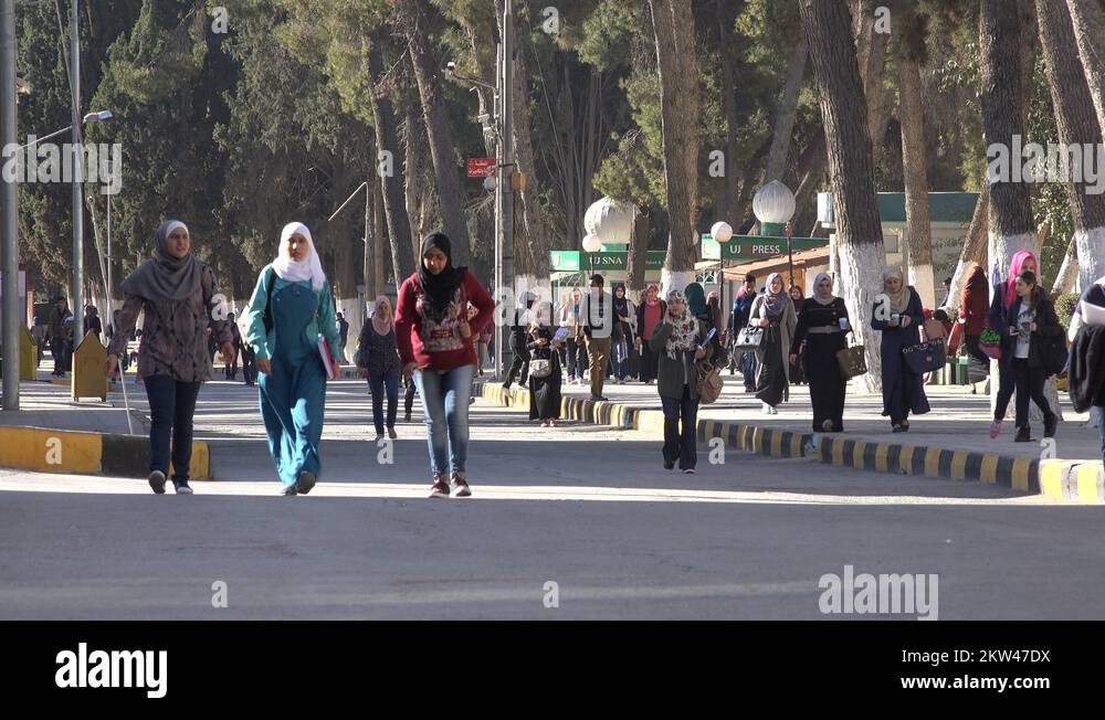 Students walk over campus University of Jordan in Amman, Middle East ...
