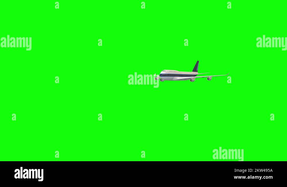 Green Screen 3D mid-air 747 Aeroplane or Airplane Flies By with Camera ...