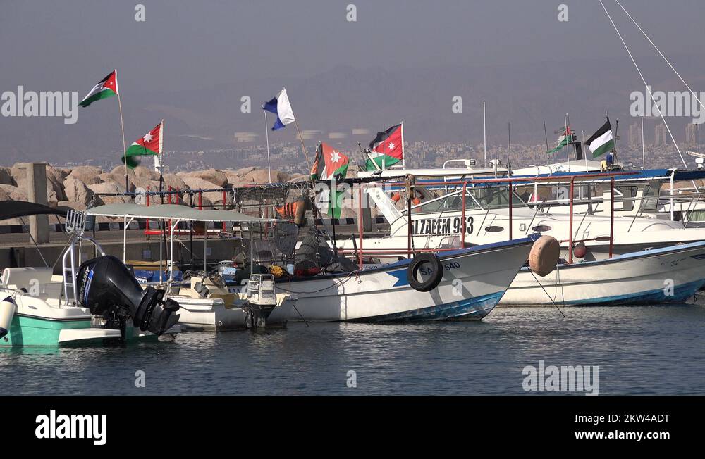 National Jordanian Flags On Top Of Ships In Aqaba Red Sea Stock Video Footage Alamy