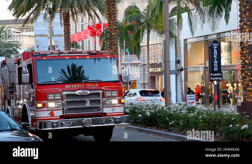 Fire department emergency response on Rodeo Drive in Beverly Hills, Los ...