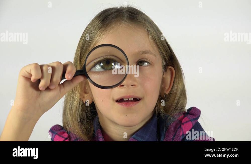 Child Playing with Magnifying Glass, Girl Eyes in Eyeglass, Kid Make ...