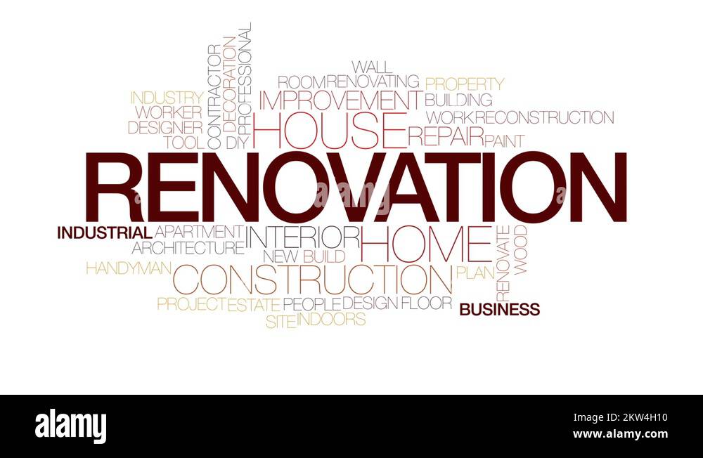 Renovation animated word cloud, text design animation. Kinetic ...
