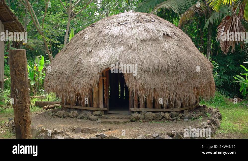 Traditional Indonesian Thatched Hut at Taman Nusa Park in Indonesia ...
