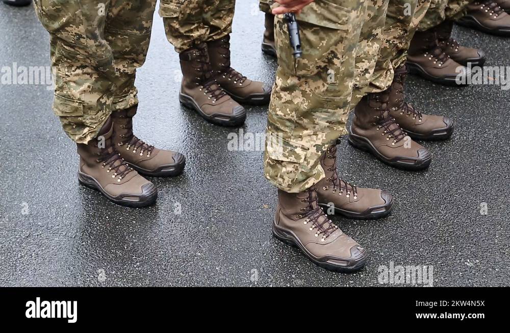Feet of soldiers. Soldiers in military uniform. Servicemen at military ...