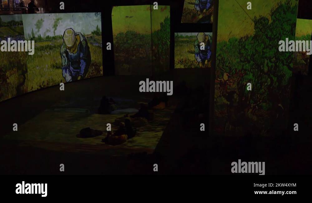 Interactive exhibition of Van Gogh paintings. 4K Stock Video Footage - Alamy