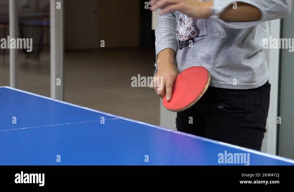 The Game Of Table Tennis In The Gym. Grid Closeup Ping Pong Stock Video ...