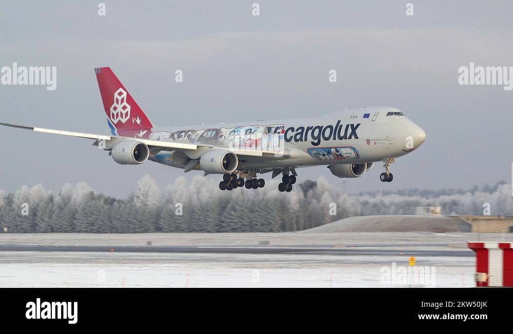 cargolux jumbo jet special livery landing on runway Stock Video Footage ...