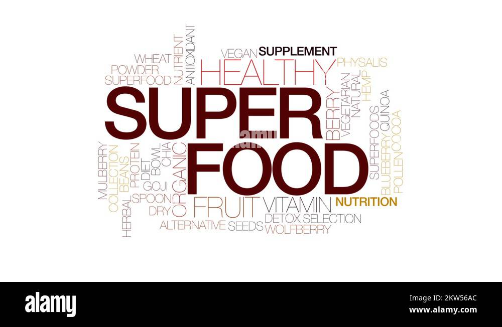Superfood animated word cloud, text design animation. Kinetic ...