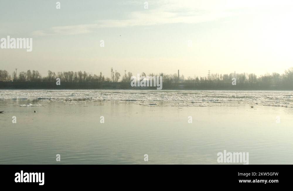 4K Freezeup and Frazil Ice Floating on River on a Freezing Winter Day 1 ...
