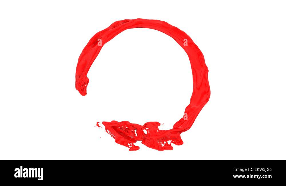open ring of turbulent red color in slow motion - on white, + alpha ...