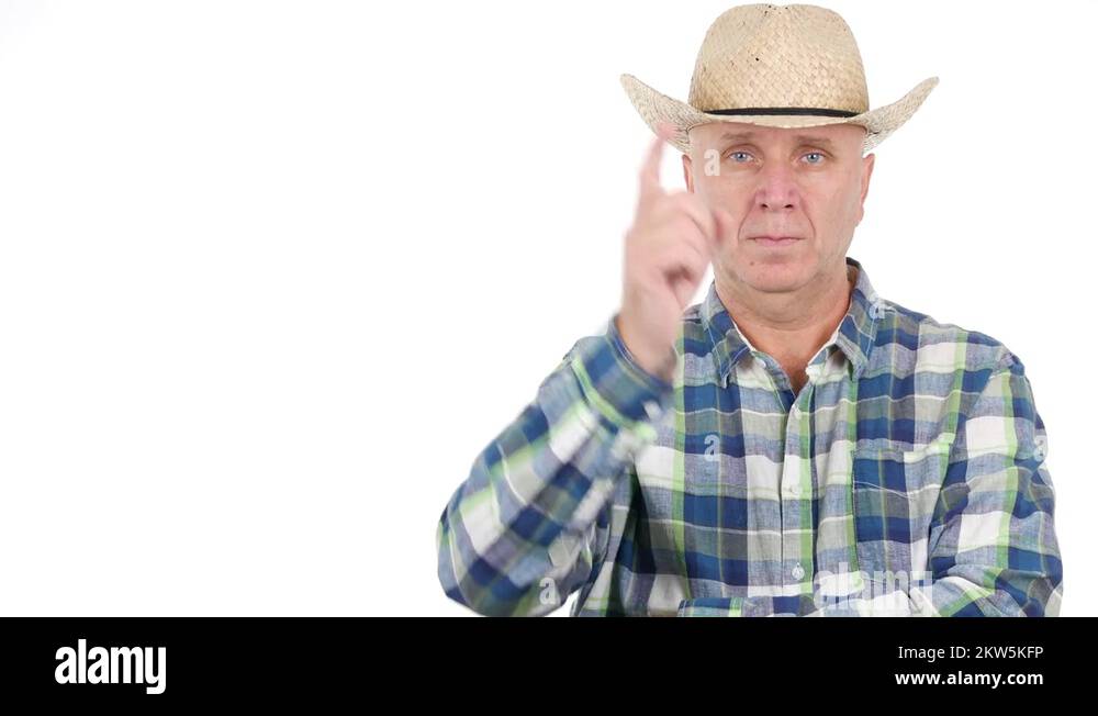 Farmer Interview Pointing with Finger and Thumbs Up Hand Gestures Stock ...