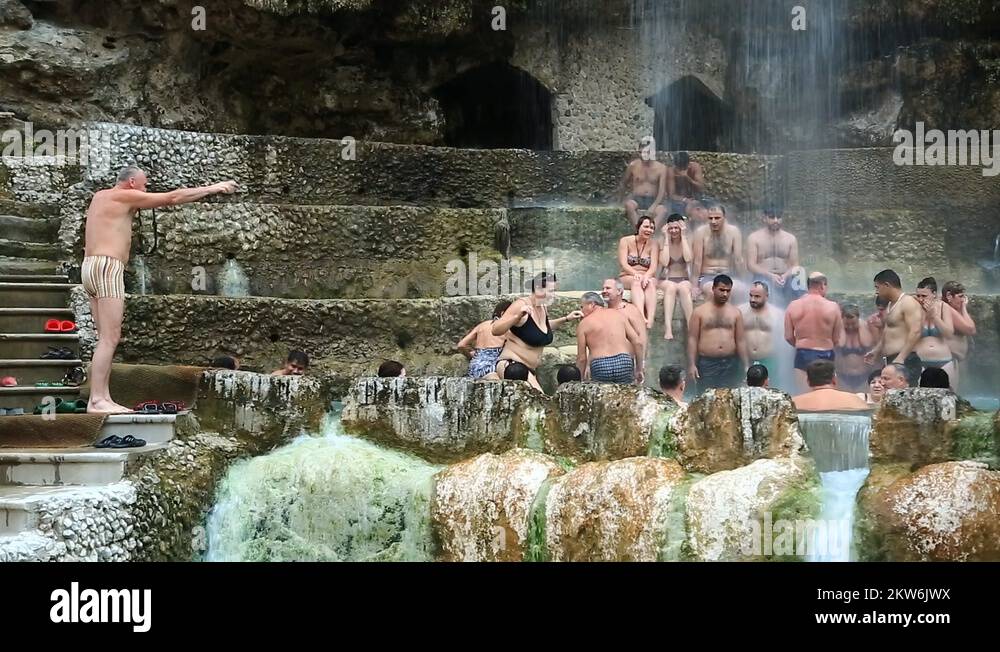 Mineral rich hot springs and natural thermal waterfalls in Jordan Stock ...