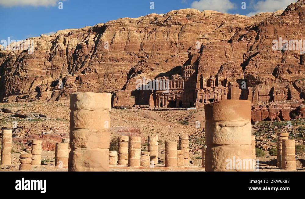 Ancient columns of Great Temple or Temple of Winged Lions in Petra ...