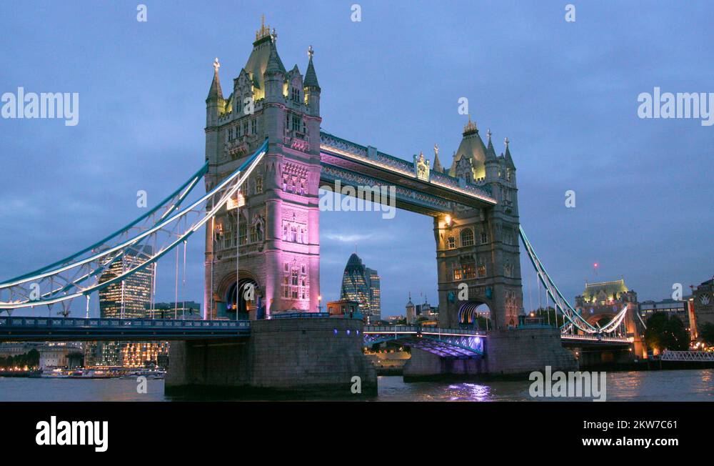 LONDON BUS CROSSING TOWER BRIDGE LONDON ENGLAND Stock Video Footage - Alamy
