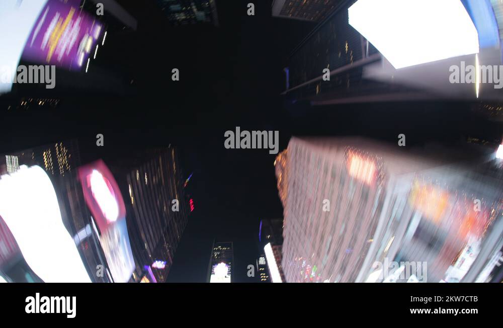 New York City Times Square hyper time lapse fish eye wide angle looking ...