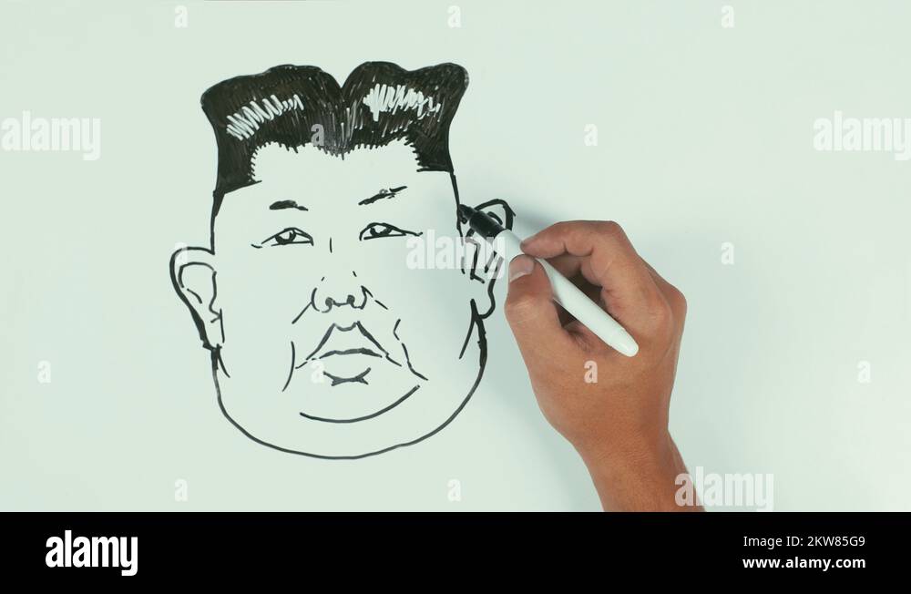 Man speed draw kim chen un face caricature with black sharpie on ...
