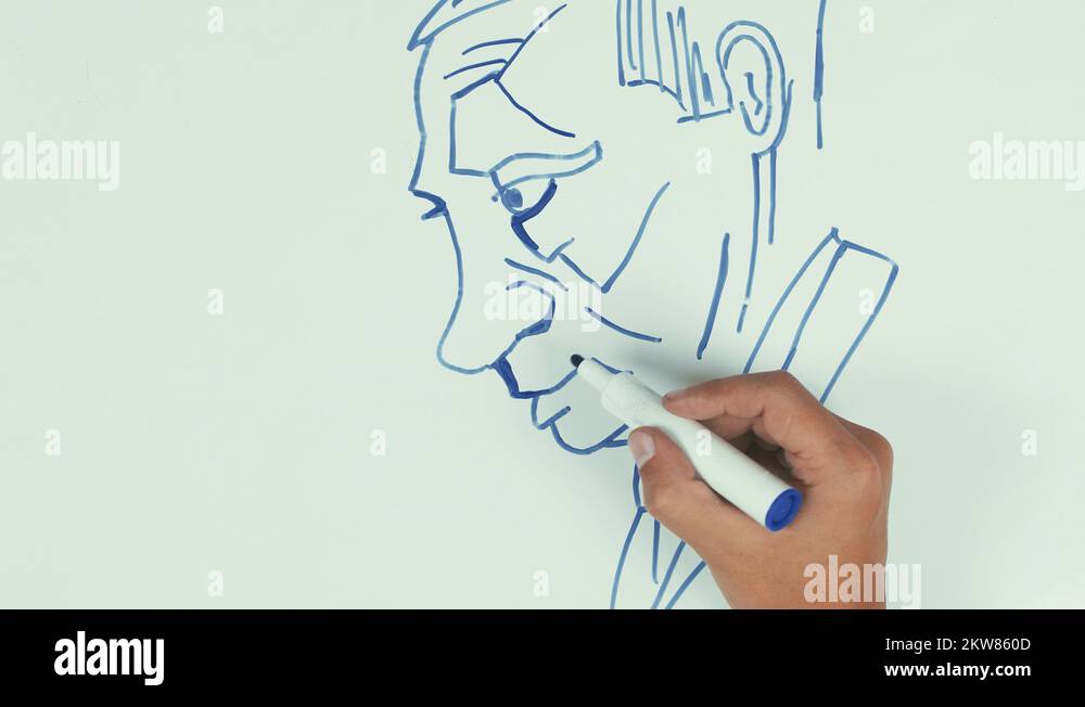 Man speed draw vladimir putin face caricature with blue marker pen on ...
