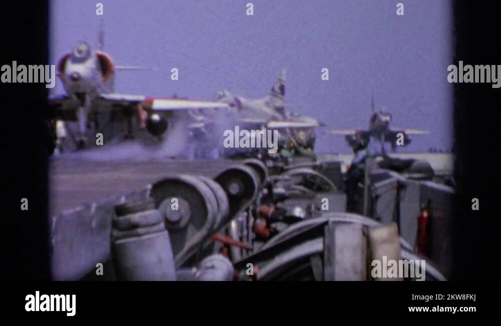 1962: a fighter plane taking off from the runway of the aircraft ...