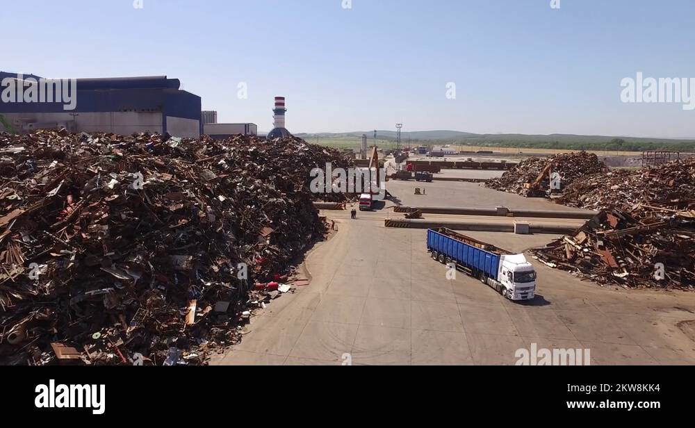 Scrap heap, unloading of scrap metal factory, view from above, cover ...