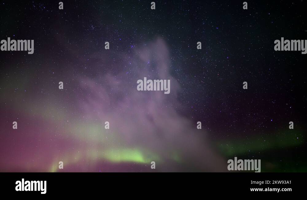 Geothermal steam rising into Aurora borealis deep starry sky Iceland 4k ...