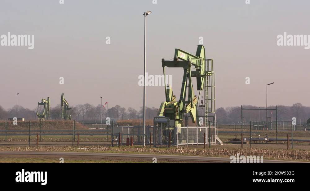 Pumpjacks in the crude oil field Emlichheim, Germany Stock Video ...