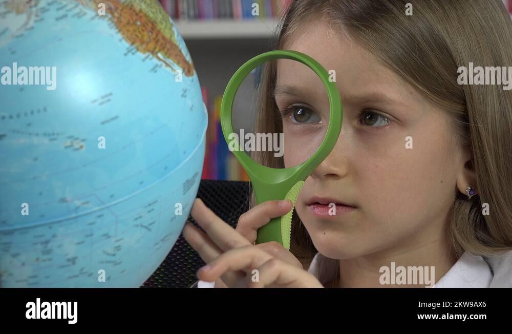Child Studying Earth Globe, Kid in School Class Girl Learning, Student Library Stock Video ...