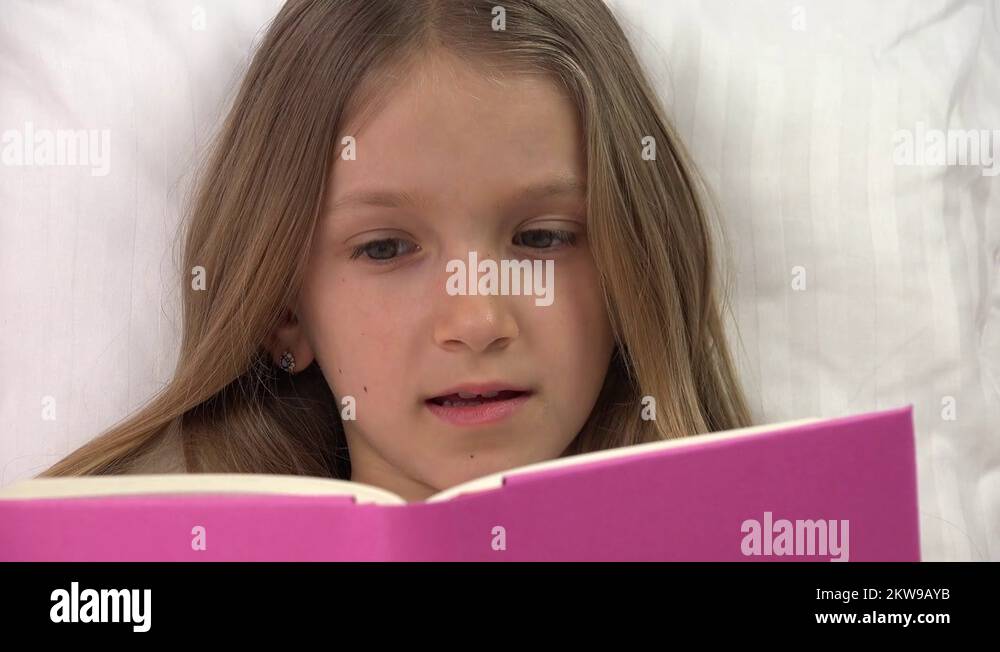 4K Child Face Relaxing Reading Book after Sleeping, Girl Portrait ...