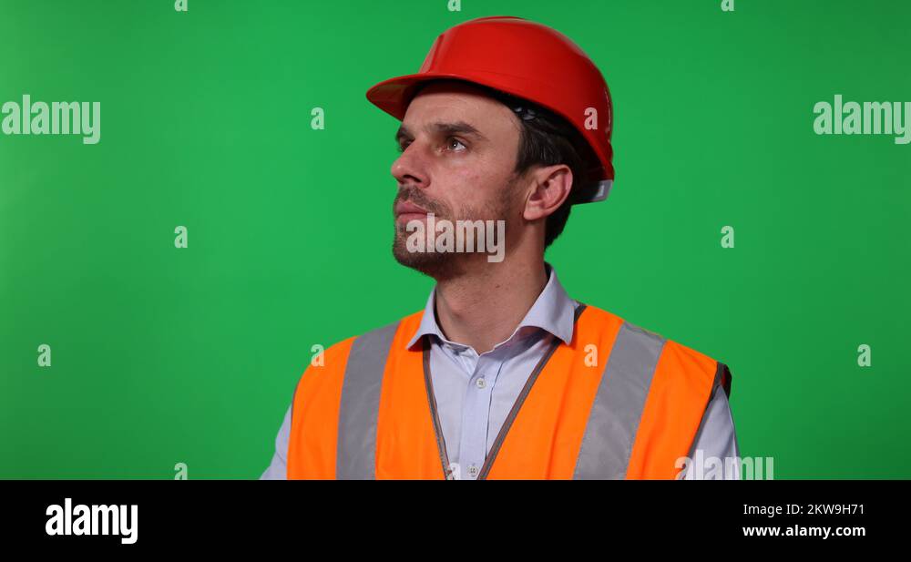 Engineer Man Looking Up Examining Construction Activity Green Screen ...