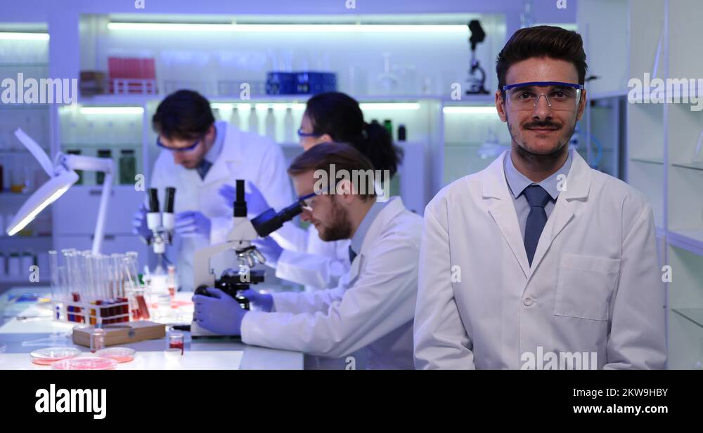 Researcher Smiling Showing Thumb Up Sign Looking Camera Laboratory Team ...