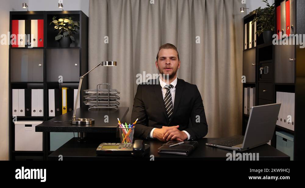 Banker Business Man Hand Gestures Talking Looking Camera Live Speech ...