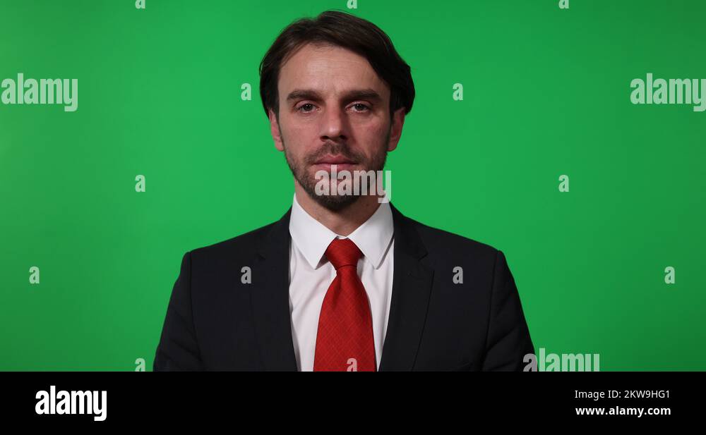 Businessman Job Posing Serious Thumb Up Sign Look Camera Green Screen ...