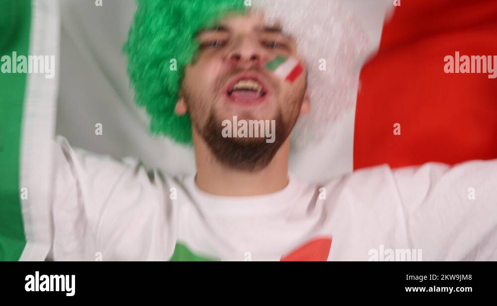 Italian Man Supporter Happy Jumping Motion Acclaiming Goal Joy Shouting ...