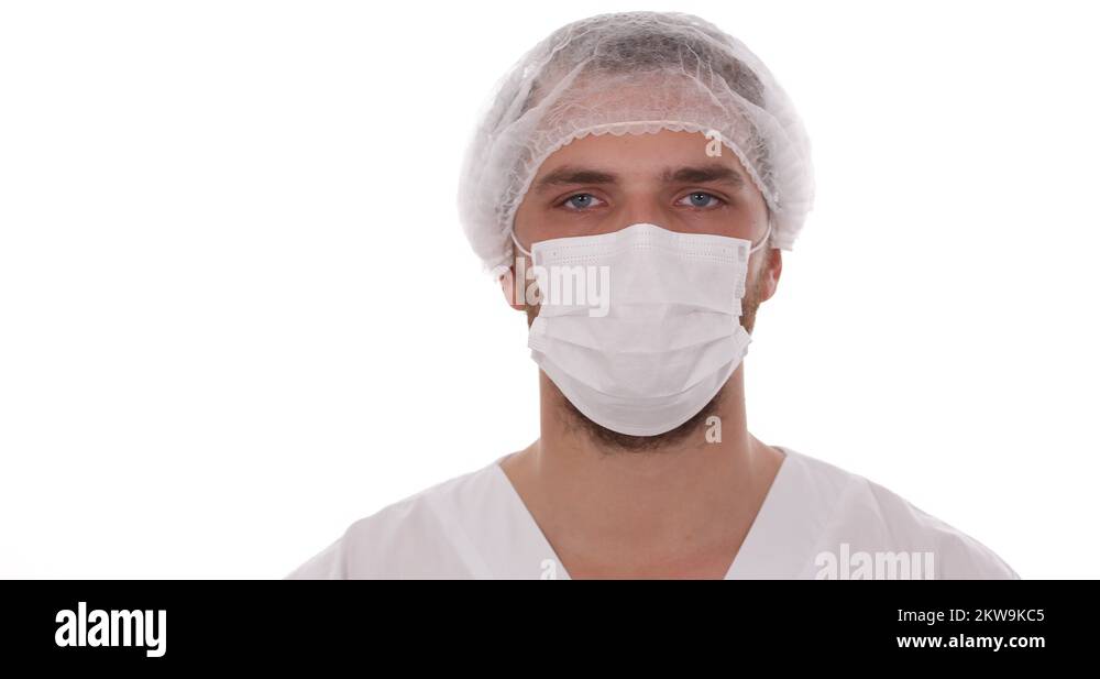 Medical Doctor Man Wear Surgical Mask Hygiene Safety Look Camera ...