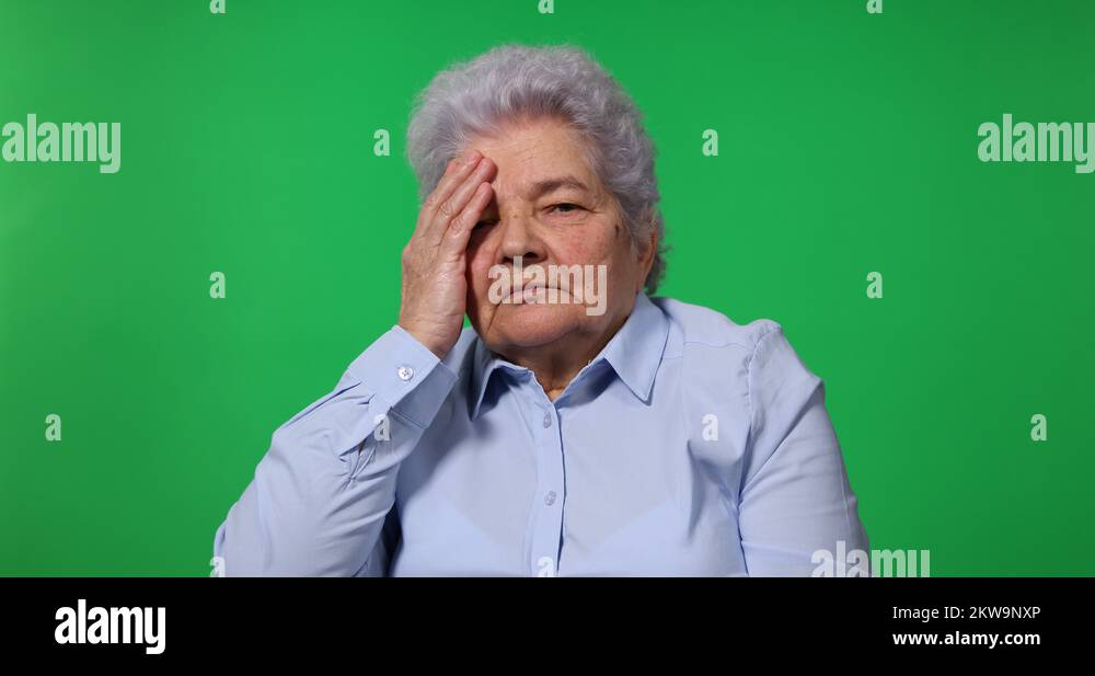 Sad Old Woman Suffer by Headache Pain Trouble Chroma Key Green Screen ...